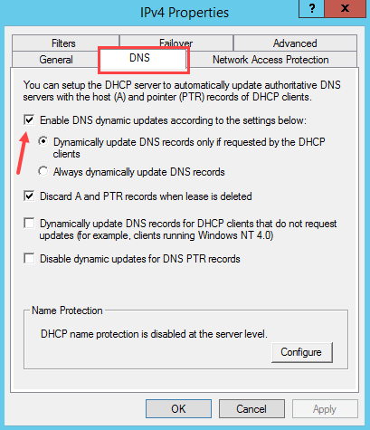 Configure DNS Dynamic Update in Windows DHCP Server